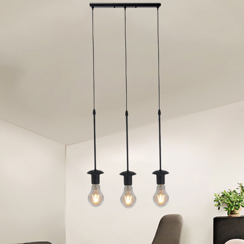 Iron Exposed Bulb Drapes Ceiling Light Loft Pendant Lighting - Black, 5 ...